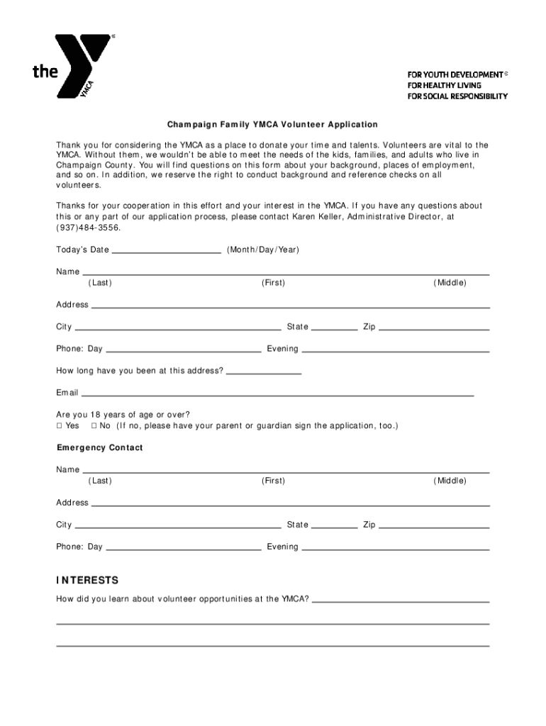 Fillable Online Sample Volunteer Application - champaignfamilyymca.org Fax Email Print - pdfFiller
