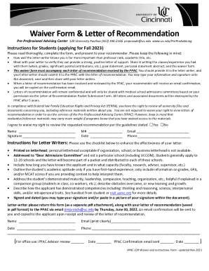 Fillable Online Waiver Form & Letter of Recommendation Fax Email Print ...