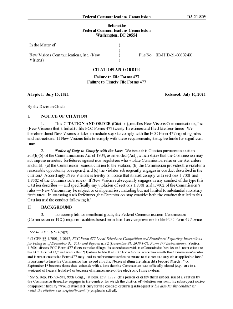 Fillable Online CITATION AND ORDER Failure to Timely File Forms 477 I ...