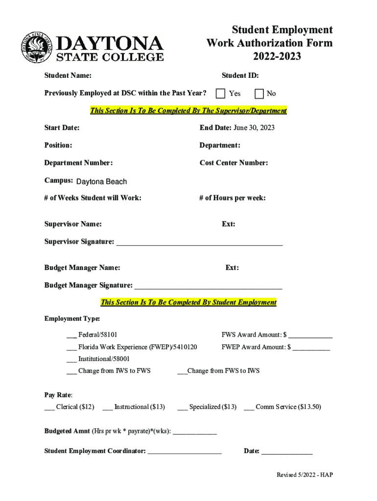 Fillable Online Student Employment New Student Packet - Daytona State ...