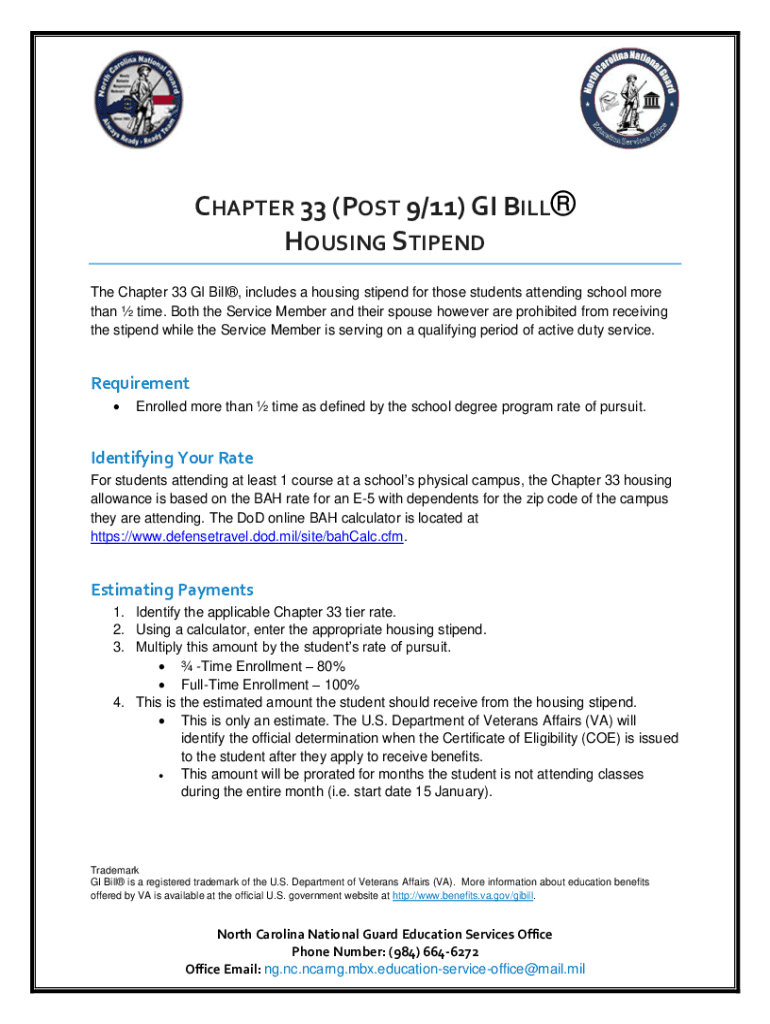 Fillable Online nc ng CHAPTER 33 (POST 9/11) GI B HOUSING STIPEND ...