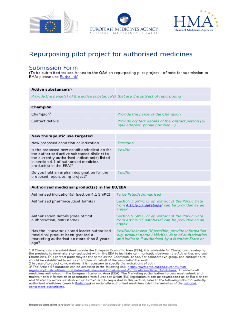 RepOG - Repurposing pilot submission - European Medicines Agency Doc Template | pdfFiller
