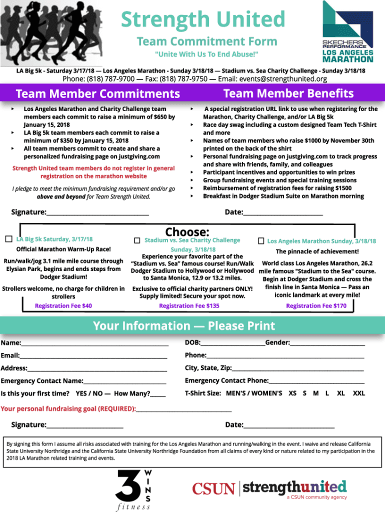 Fillable Online 2018 LA Marathon Team Commitment Form - FINAL 3 WINS ...