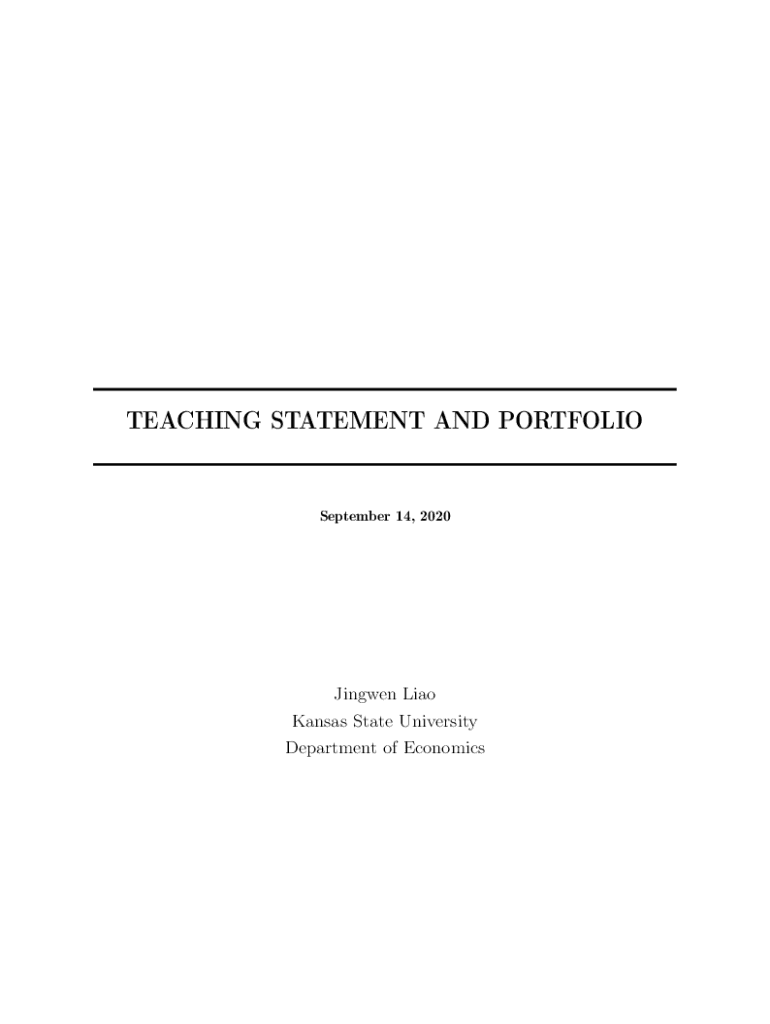 Fillable Online TEACHING STATEMENT AND PORTFOLIO - Kansas State ...