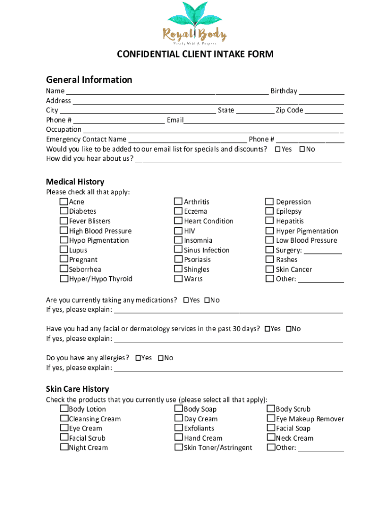 Fillable Online circadianrejuvenation.comClient-Intake-FormConfidential ...