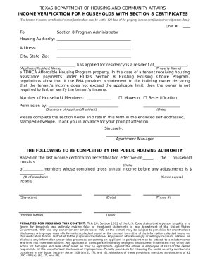 Texas Income Verification for Households With Section 8 Certificates ...