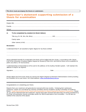 Supervisor statement for thesis submission - University of Sydney Doc ...