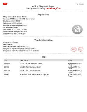 Fillable Online Vehicle Diagnostic Report Repair Shop Vehicle ...