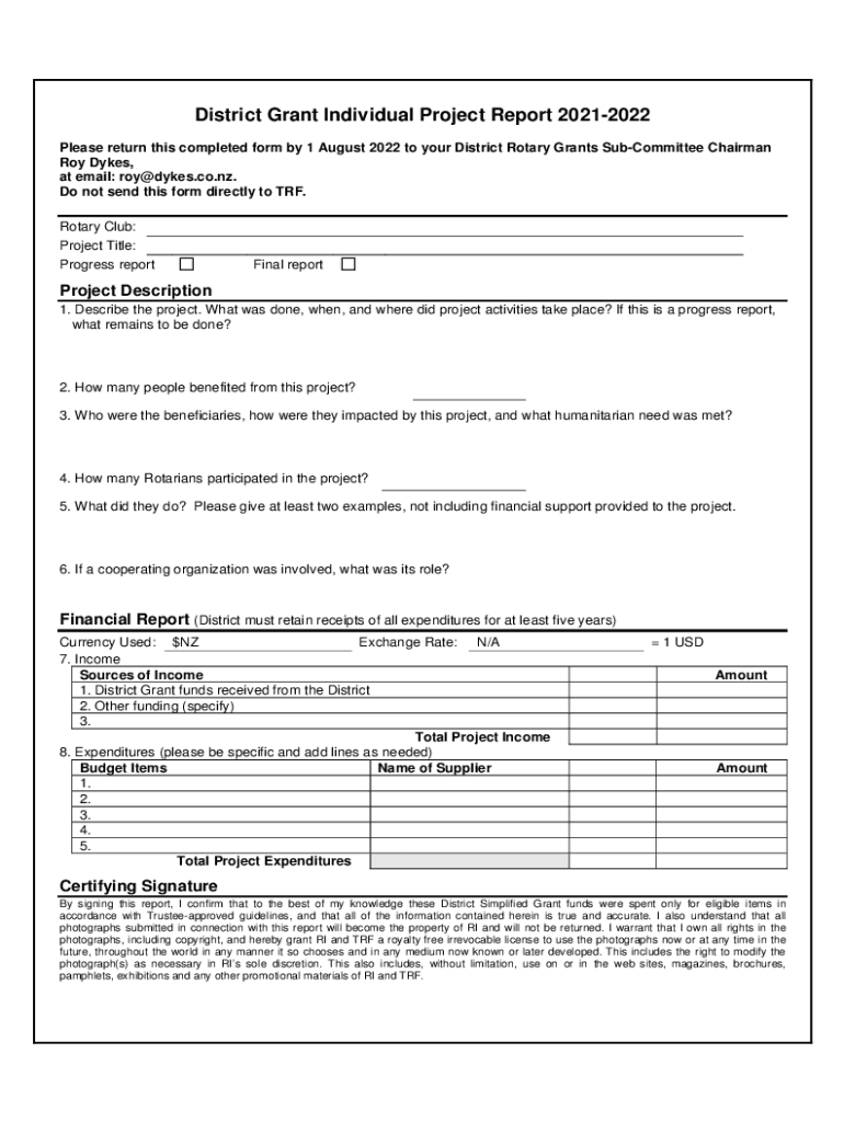 Fillable Online TRF Report Form for District Grant Projects 2021-2022.docx Fax Email Print ...
