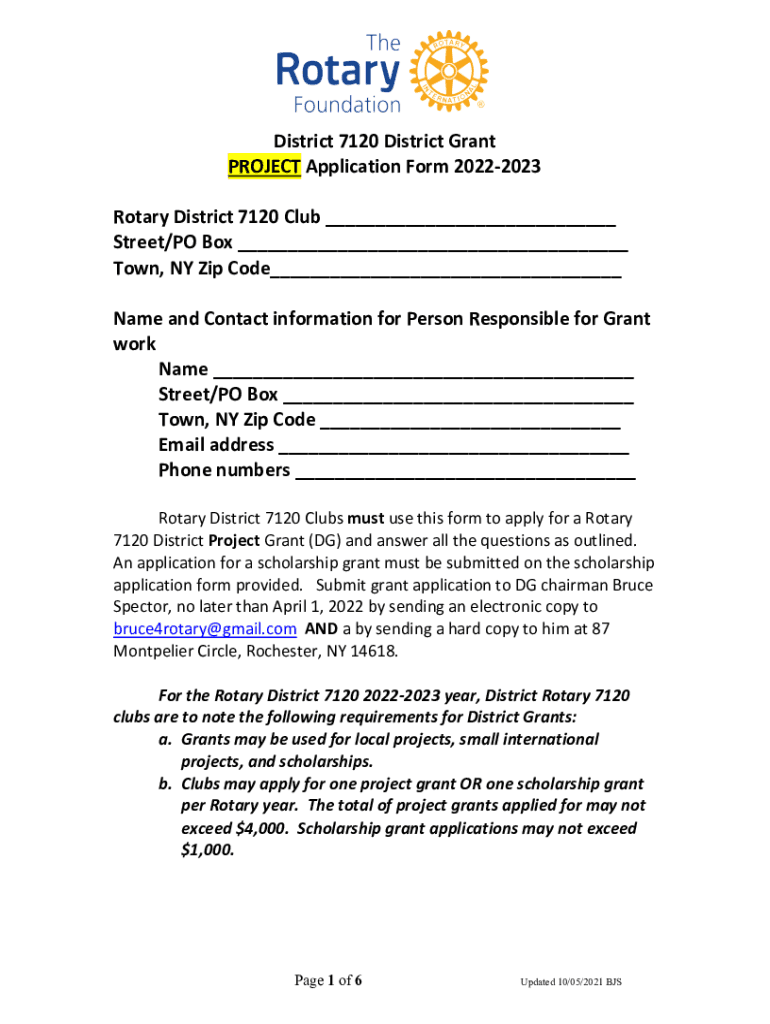 Fillable Online District 7120 District Grant PROJECT Application Form ...