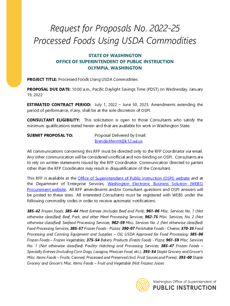 Fillable Online Request for Proposals No. 2022-25 Processed Foods Using ...