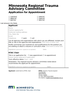 RTAC application for appointment. regional trauma advisory committee ...