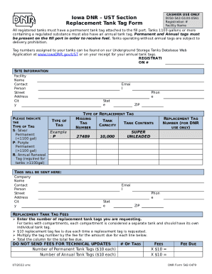 Iowa DNR - UST Section: Replacement Tank Tag Doc Template | pdfFiller
