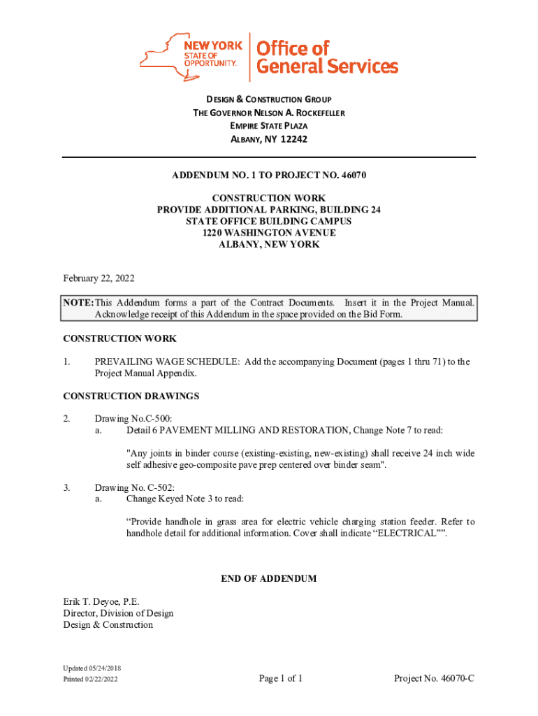 Fillable Online addendum no. 1 to project no. 46070 - ALBANY, NY 12242 ...