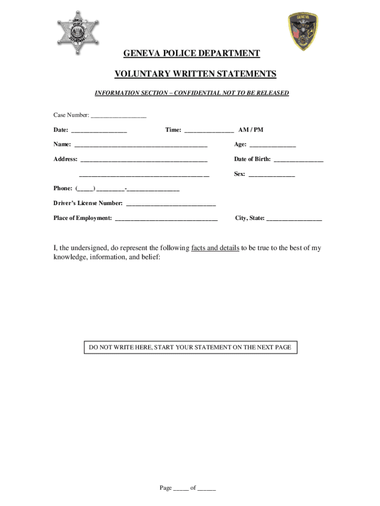 Fillable Online GENEVA POLICE DEPARTMENT VOLUNTARY WRITTEN STATEMENTS ...