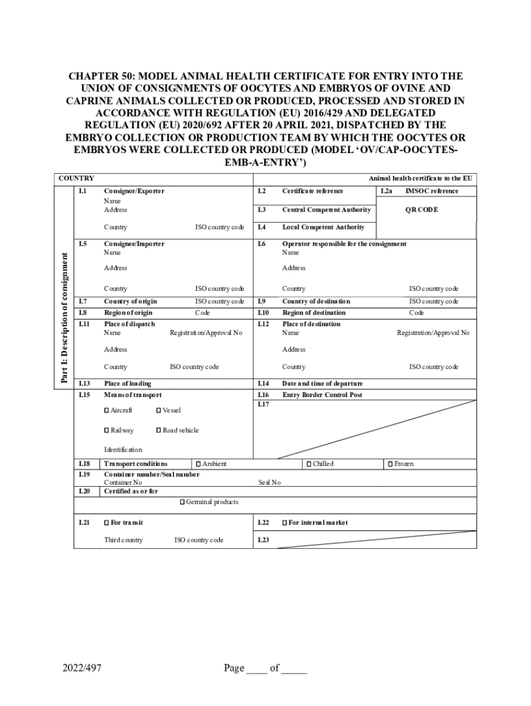 Fillable Online CHAPTER 50: MODEL ANIMAL HEALTH CERTIFICATE FOR ENTRY ...