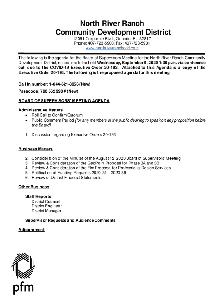 Fillable Online final-nrr-agenda-9.9.20-pfm.pdf - North River Ranch CDD Fax Email Print - pdfFiller