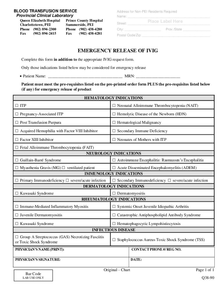 Fillable Online Blood Transfusion Service Request Form - Prince Edward ...