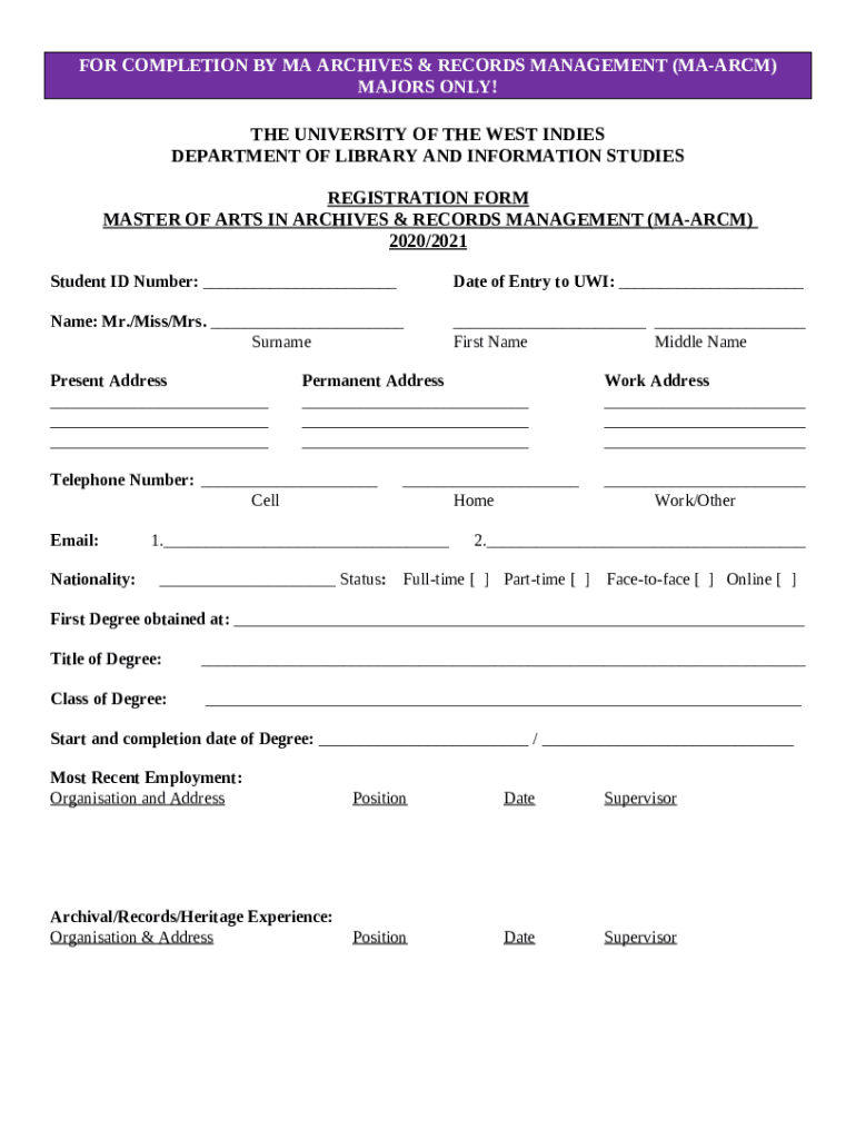 FOR COMPLETION BY MA ARCHIVES & RECORDS MANAGEMENT (MA-ARCM) MAJORS ONLY Doc Template | pdfFiller