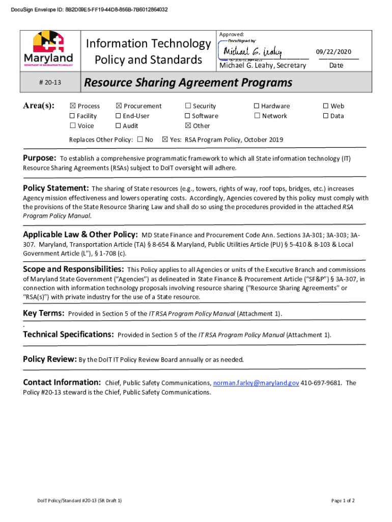Fillable Online doit maryland Signed 20-13 Resource Sharing Agreements ...