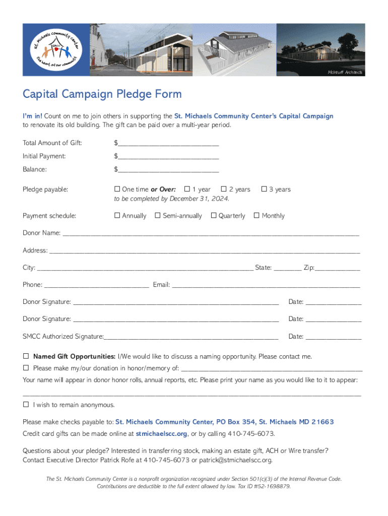 Fillable Online PDF Capital Campaign Pledge Form - St. Michaels ...
