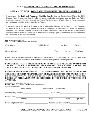 Fillable Online Application for Total and Permanent Disability (RETAIN TO MAKE FILLABLE) Fax ...