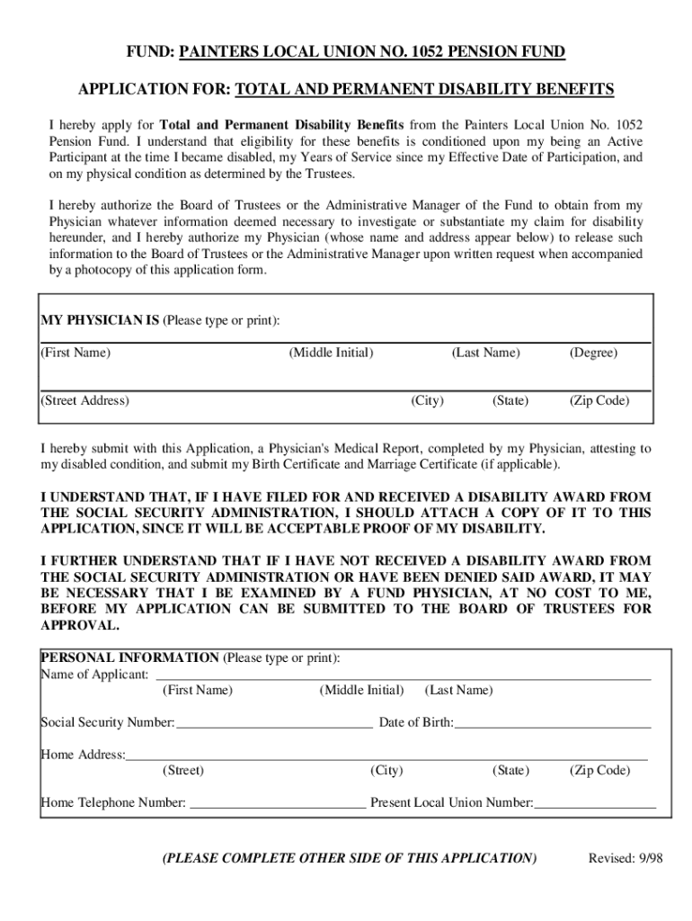 Fillable Online Application for Total and Permanent Disability (RETAIN TO MAKE FILLABLE) Fax ...