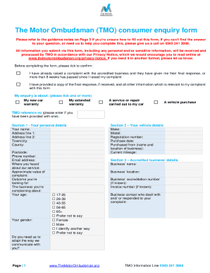 Fillable Online The Motor Ombudsman (TMO) consumer enquiry form Fax ...