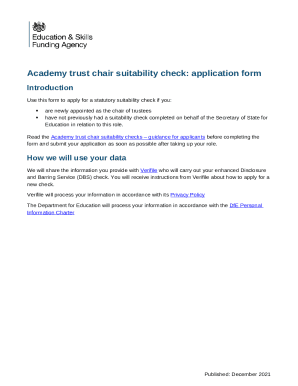 Academy trust chair suitability check: application Doc Template | pdfFiller