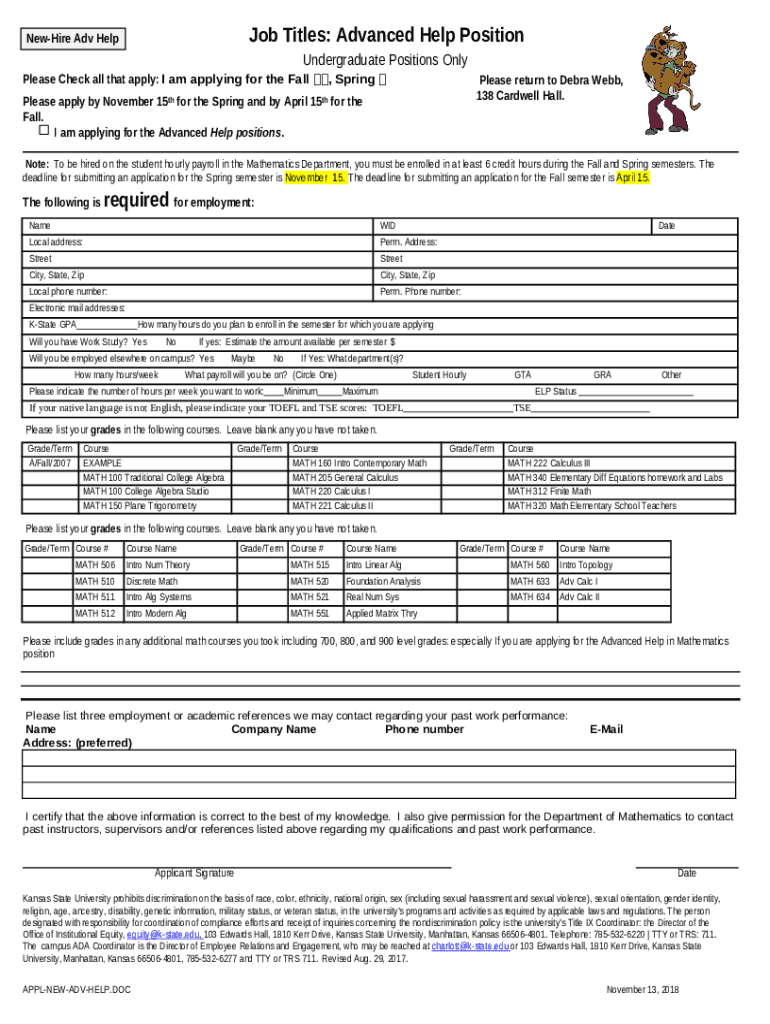 www.math.ksu.edusnew-advance-help-utaJob Titles: Advanced Help Position ...