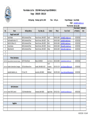 Fillable Online Plan Holder List2018 HMA Overlay.xlsx Fax Email Print ...