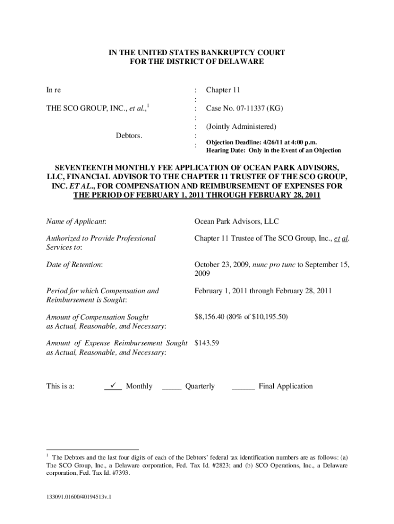 Fillable Online SEVENTEENTH MONTHLY FEE APPLICATION OF OCEAN Fax Email ...