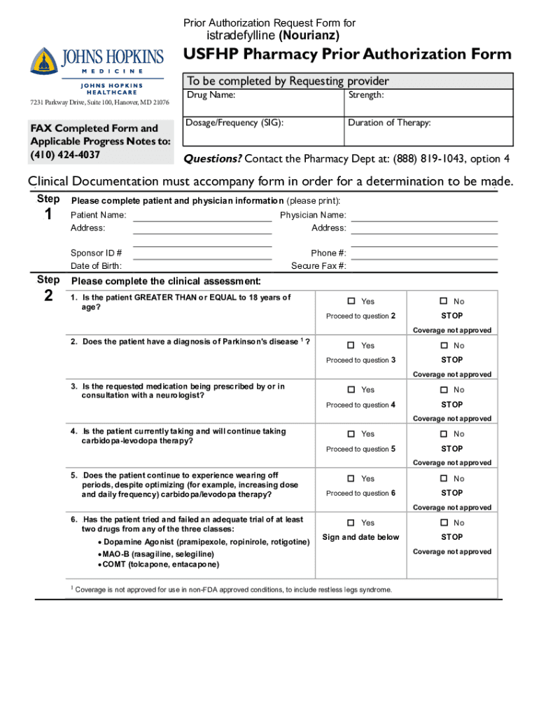 Fillable Online Prior Authorization Request Form for istradefylline ...