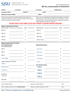 Fillable Online BFA Pictorial Art 2021-2022 Advising Form.pdf Fax Email ...