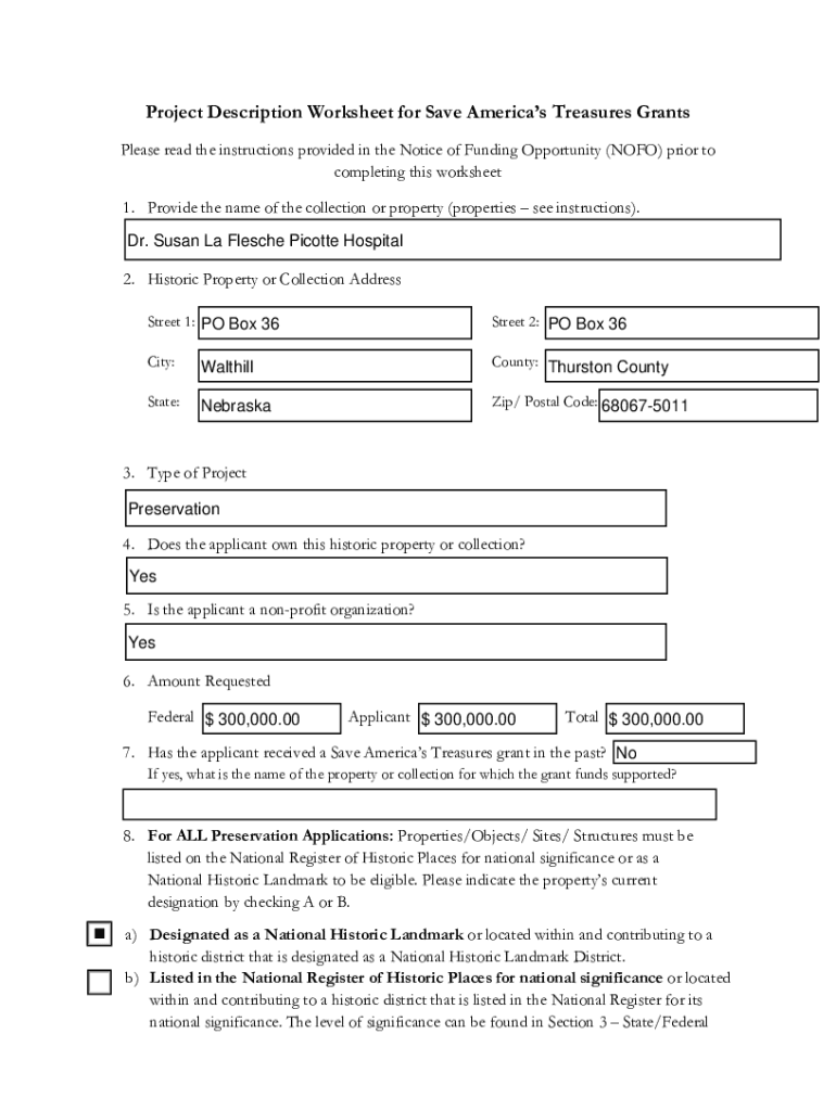 Fillable Online Save America's Treasures Preservation Sample Project ...