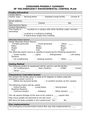 CONSUMER-FRIENDLY SUMMARY OF THE EMERGENCY ENVIRONMENTAL CONTROL PLAN Doc Template | pdfFiller