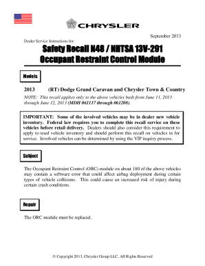 Fillable Online Safety Recall N48/ NHTSA 13V-291 Occupant Restraint ...