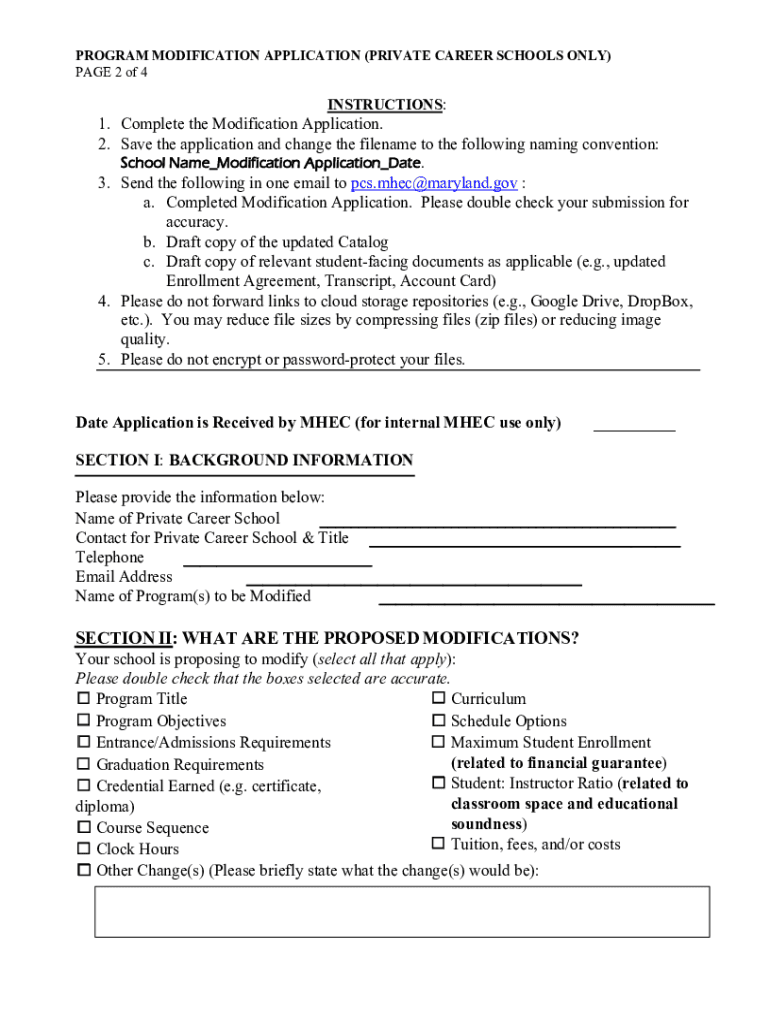 Fillable Online Mhec Maryland Program Modification Application A School