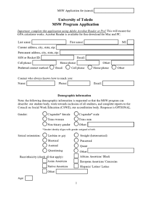 Fillable Online Read before you begin the MSW Program Application ...