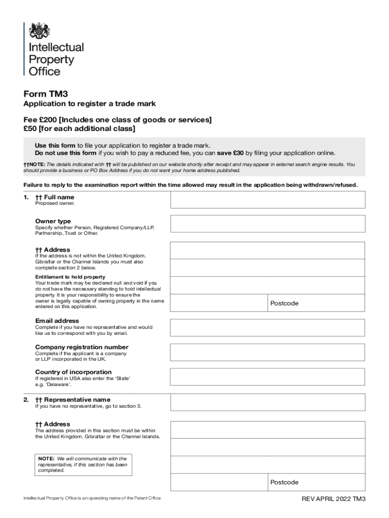 Fillable Online Form TM3 - Application to register a trademark - GOV.UK ...