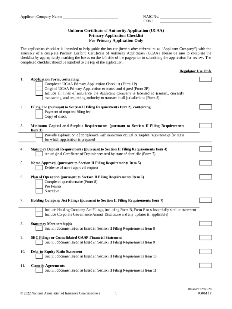 UCAA 1P - Checklist - National Association of Insurance Doc Template ...