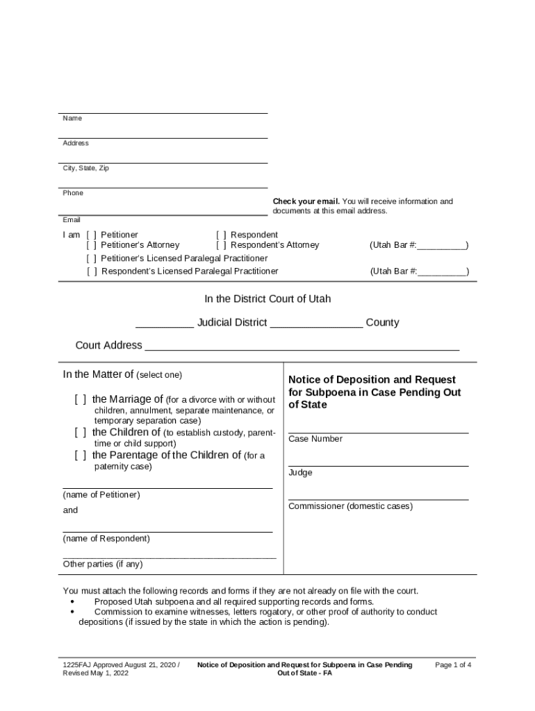 Notice of Deposition and Request for Subpoena in Case Pending ... Doc ...