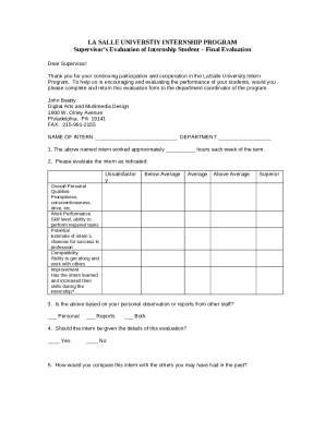 SUPERVISOR EVALUATION OF STUDENT INTERN Student: Organization: Supervisor: Doc Template | pdfFiller