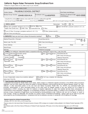 Fillable Online California Region Kaiser Permanente Group Enrollment ...