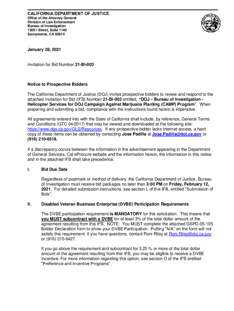 Fillable Online PDF Invitation for Bid Number 21-BI-003 Notice to ...