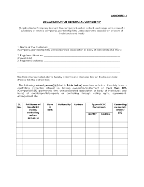 Fillable Online ANNEXURE - B DECLARATION OF BENEFICIAL OWNERSHIP FOR ...