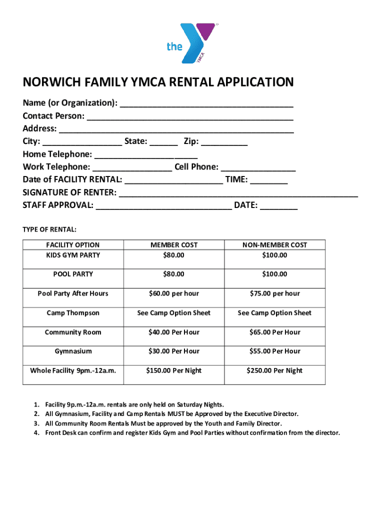 Fillable Online Oneonta Family YMCA Facility Rental Form Fax Email ...