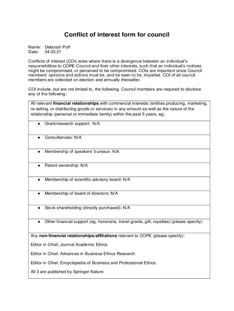 Fillable Online COI of all council Fax Email Print - pdfFiller