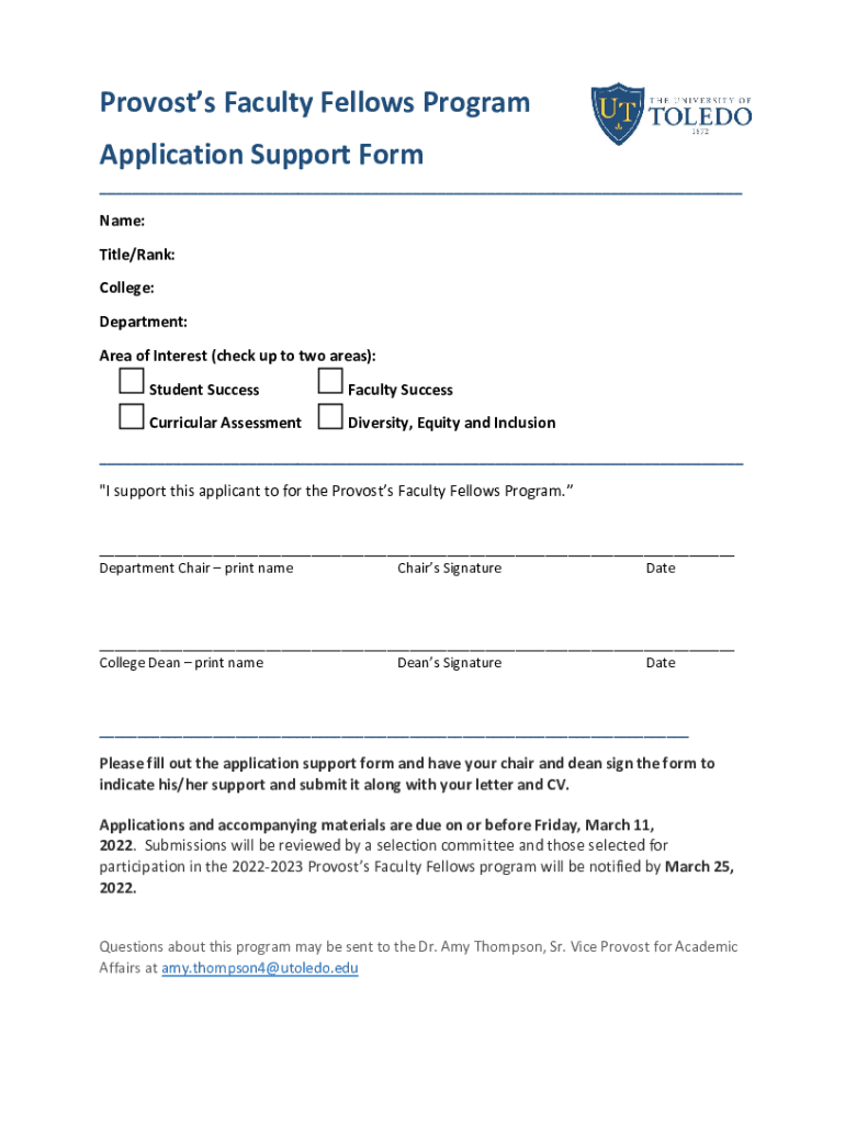 Fillable Online Provost's Faculty Fellows Program Application Support Form Fax Email Print ...