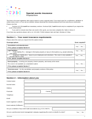 Special events insurance - proposal - Hiscox Doc Template | pdfFiller